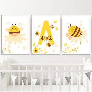Bee Prints Nursery Wall Art, Bee Wall Art, Honey Bee Nursery, Bumblebee ...