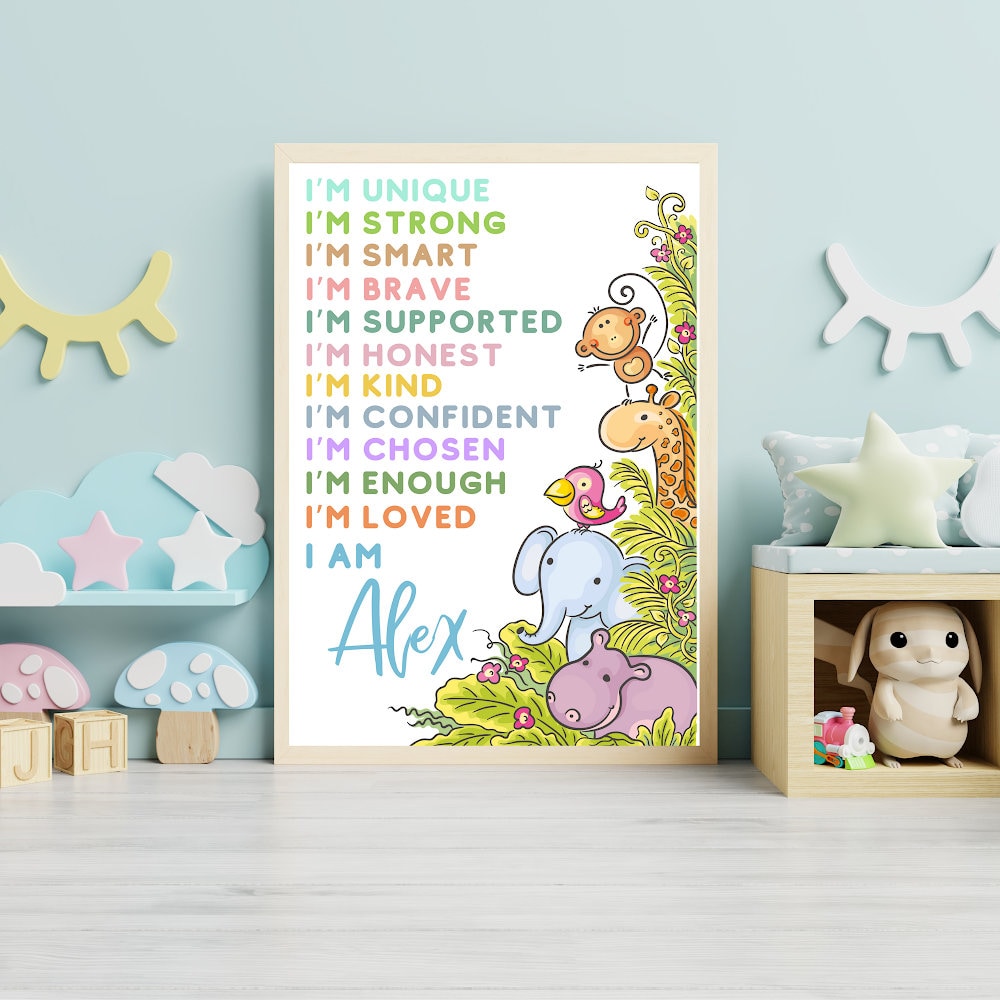 Custom Affirmation Nursery Print, Baby Animal Nursery Print ...