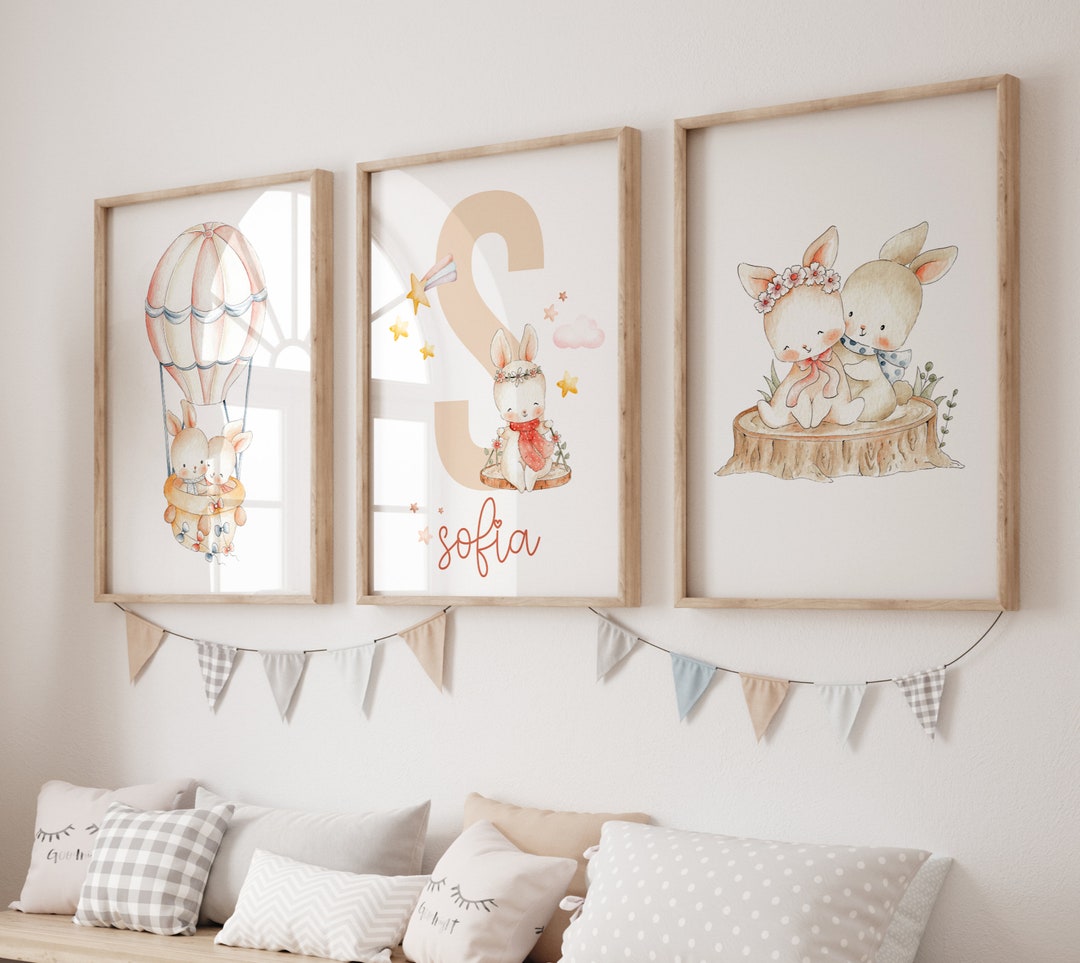 Bunny Nursery Wall Art, Bunny Nursery Decor, Watercolor Bunny Nursery ...