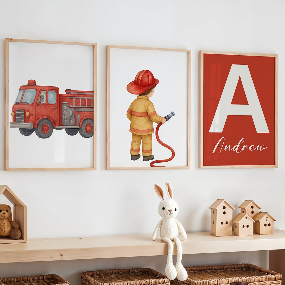 Fire Truck Wall Art, Firefighter Nursery Decor, Fireman Theme Bedroom ...