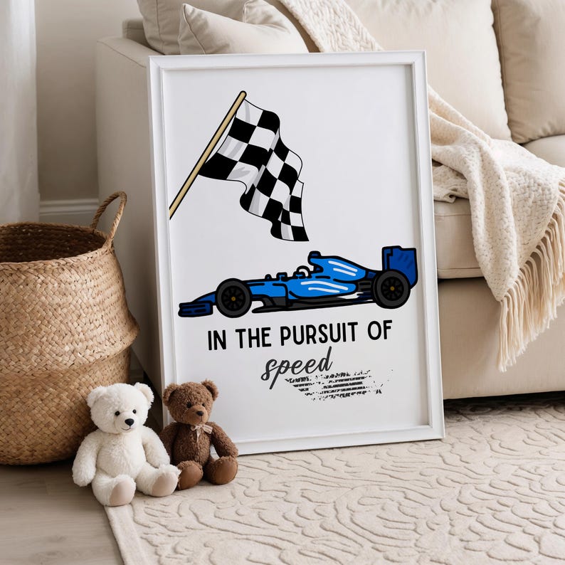 Blue Race Car Nursery Prints, Cars Wall Art, Car Poster, Race Car ...