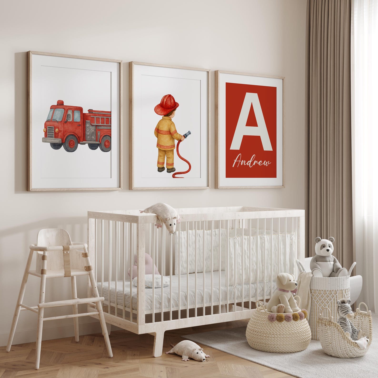 Fire Truck Wall Art, Firefighter Nursery Decor, Fireman Theme Bedroom ...