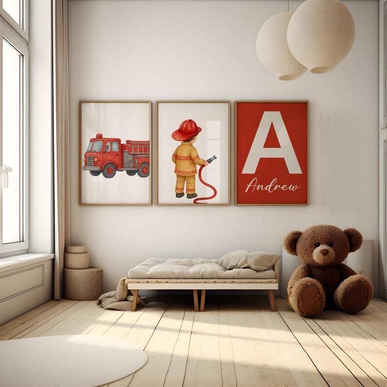 Fire Truck Wall Art, Firefighter Nursery Decor, Fireman Theme Bedroom ...
