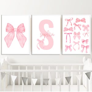 Pink Bows Print, Bows Nursery Decor, Bows Decor, Pink Coquette Print ...