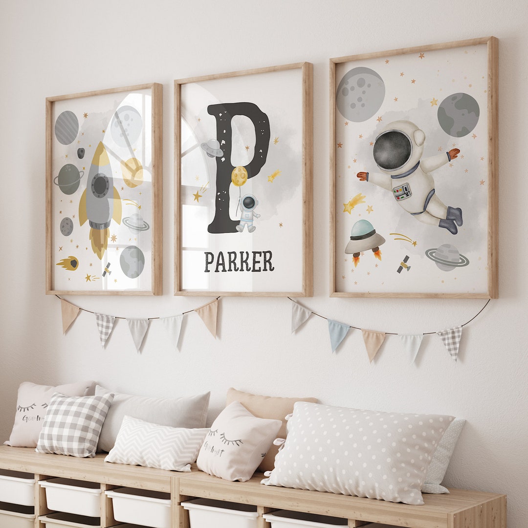 Personalised Space Initial Print, Solar System Print, Space Nursery ...