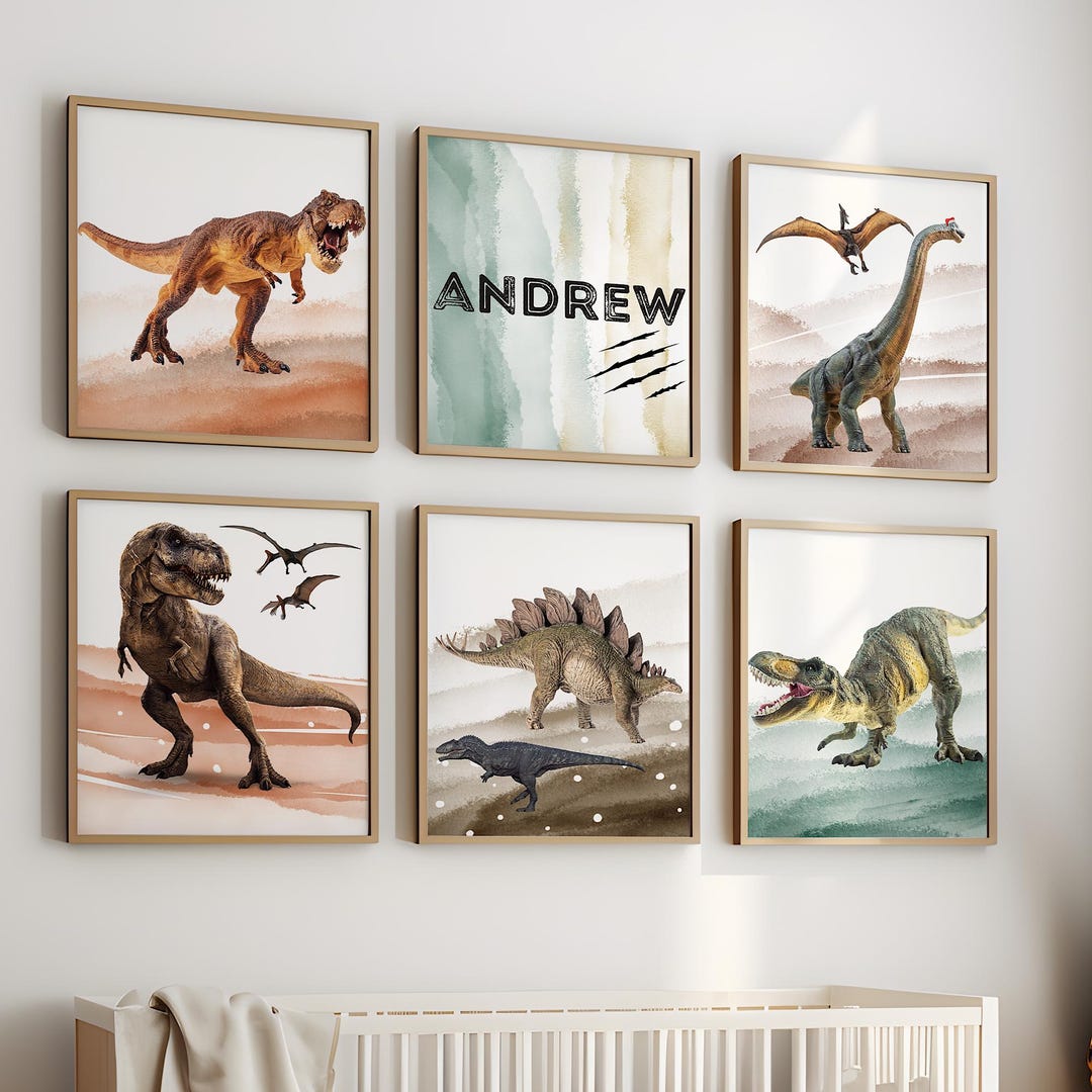 Set of 6 Dinosaur Prints, Dinosaur Wall Art, Dinosaur Room Decor ...