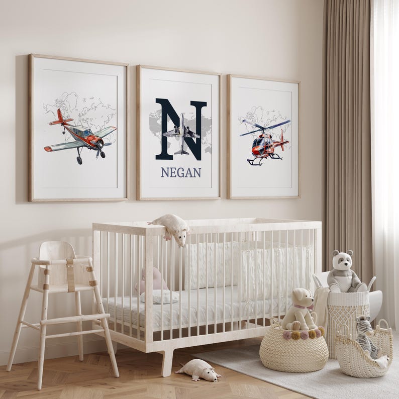Airplane and Helicopter Prints, Aviation Nursery Decor, Boys Bedroom ...