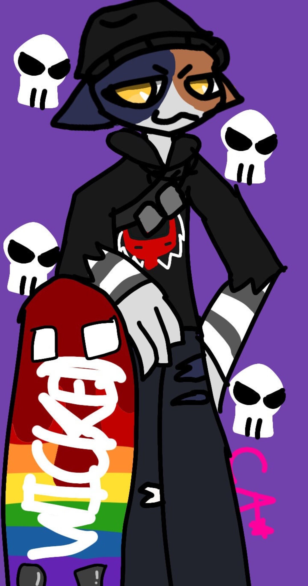 Cute Meow Skulls With Skateboard Drawing - Etsy