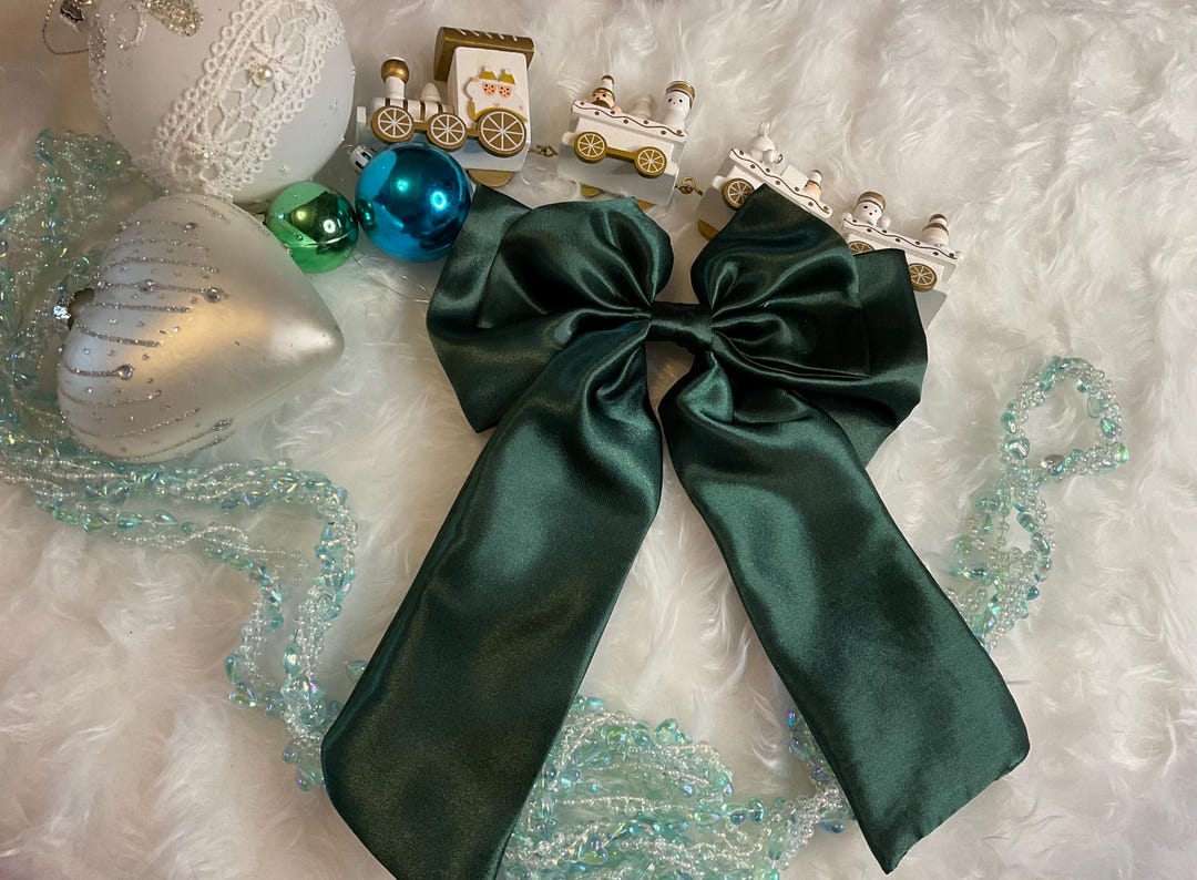Bottle Green Satin Hair Bow, Classic Hair Bow, Coquette, Hair Ribbon ...