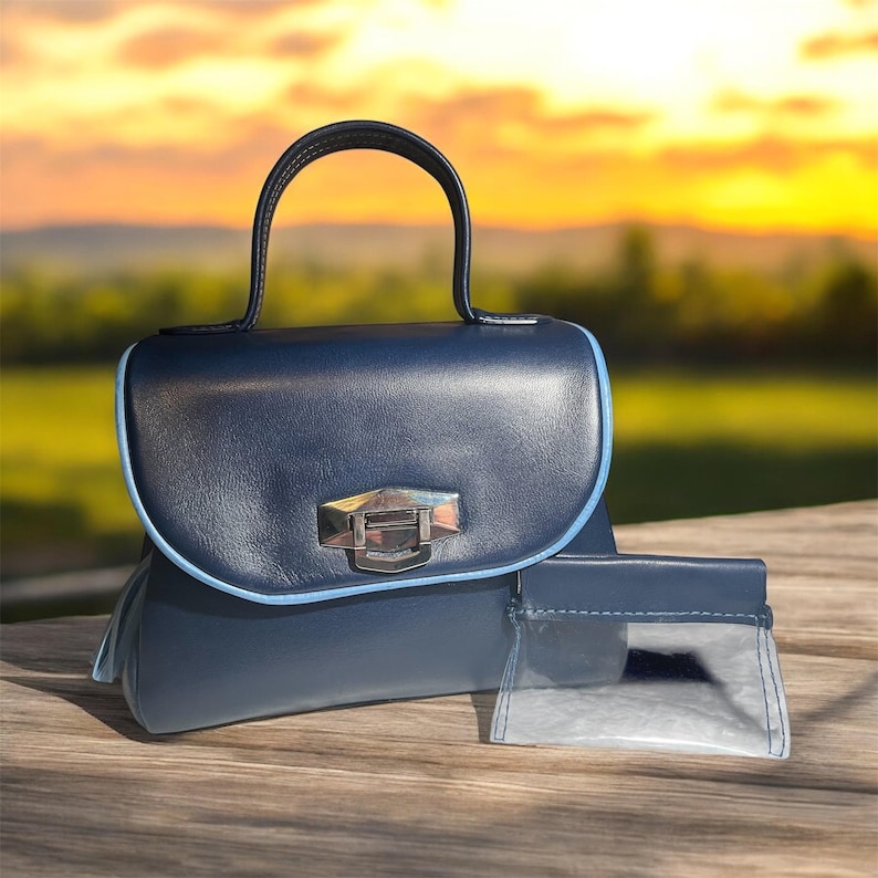 Blue Calfskin Mini Satchel Purse - Etsy
