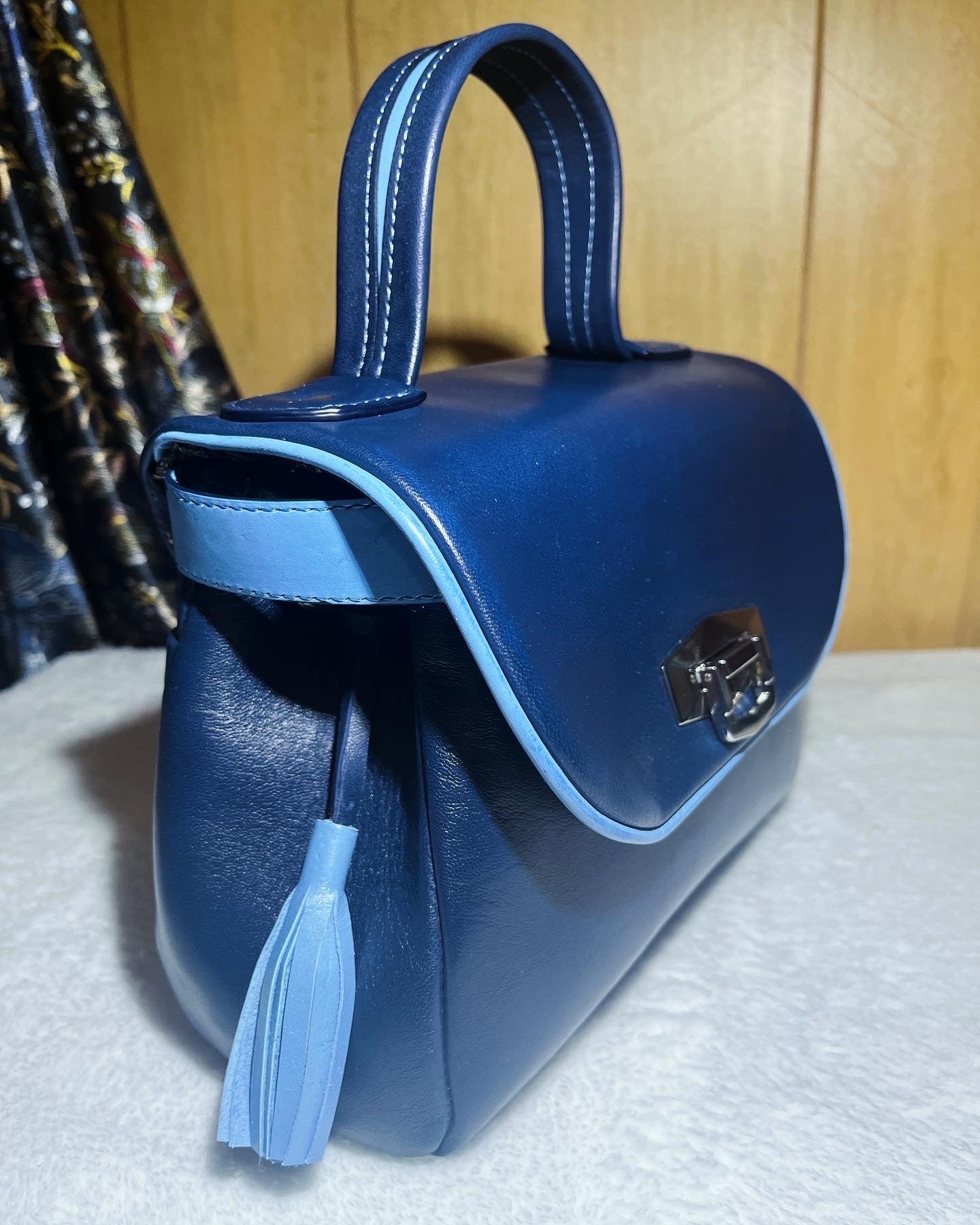 Blue Calfskin Mini Satchel Purse - Etsy