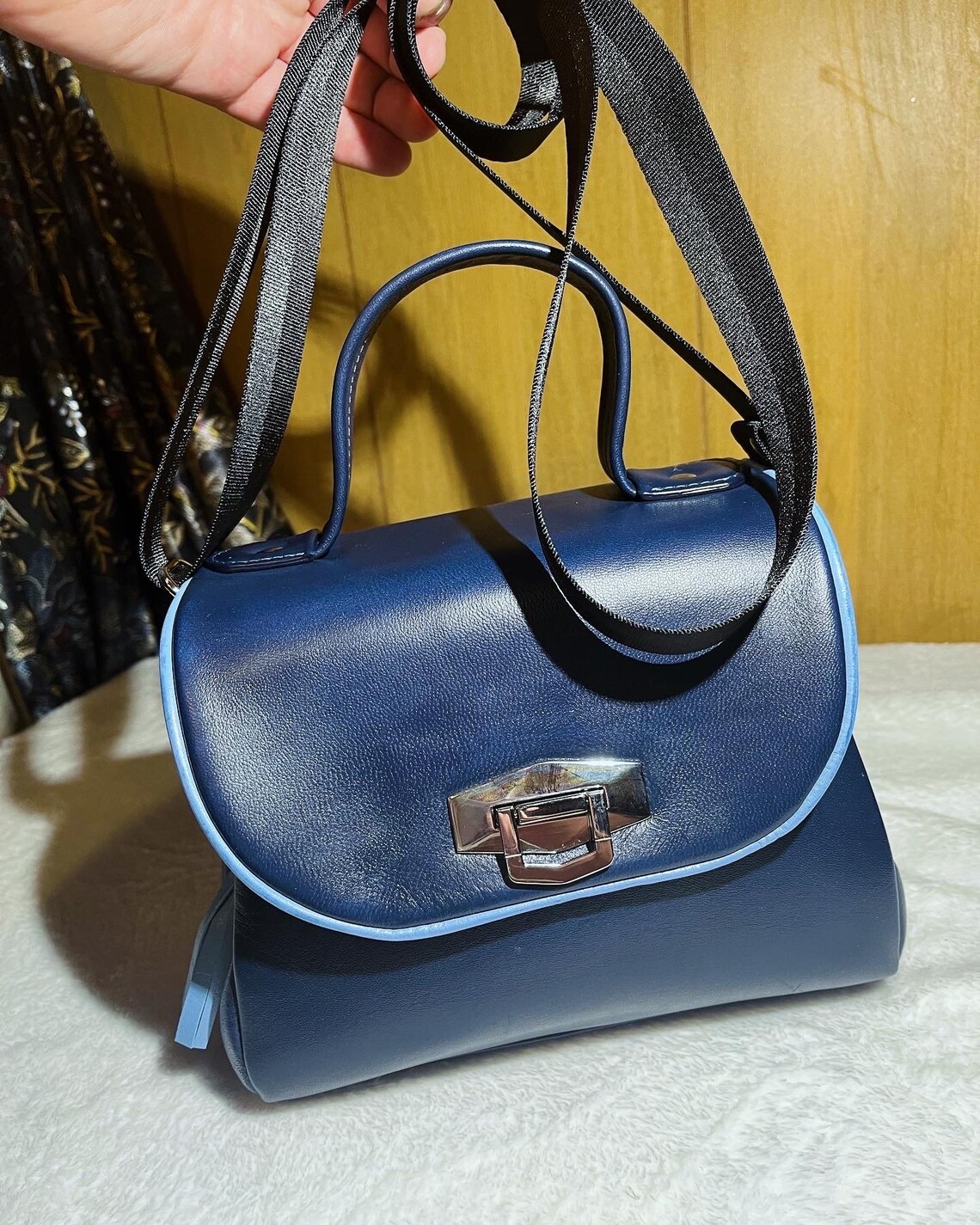 Blue Calfskin Mini Satchel Purse - Etsy