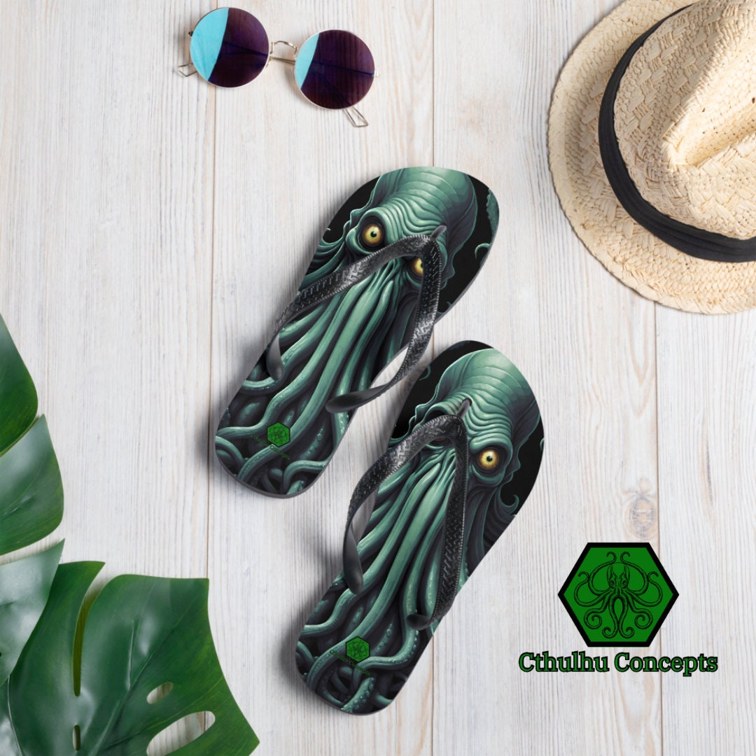Cthulhu Awakens Flip Flops Cosmic Terror Beach Footwear Call of Cuh ...
