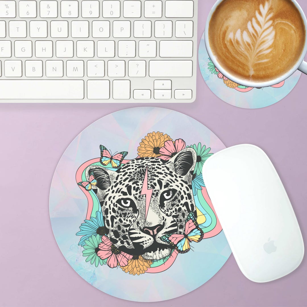 Snow Leopard Desk Accessories Rectangle or Round Mousepad and Coaster ...