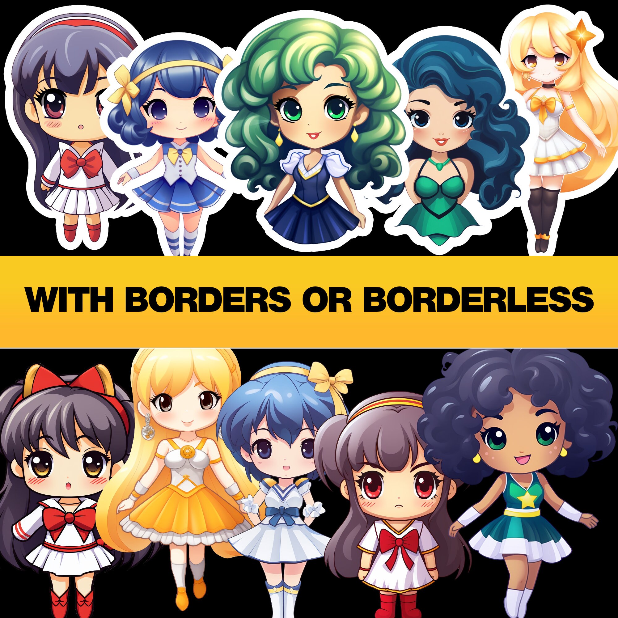 Printable Chibi Anime Girls In Cute Aesthetics Print And Cut Etsy