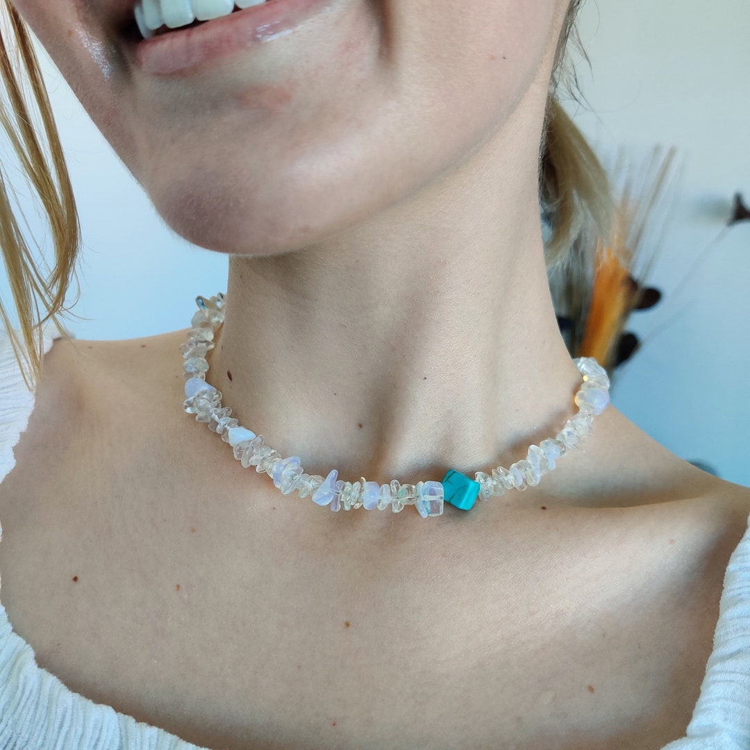 Crystal Gemstone Chip Necklace "hanna" * Opalite * Turquoise* Ring ...
