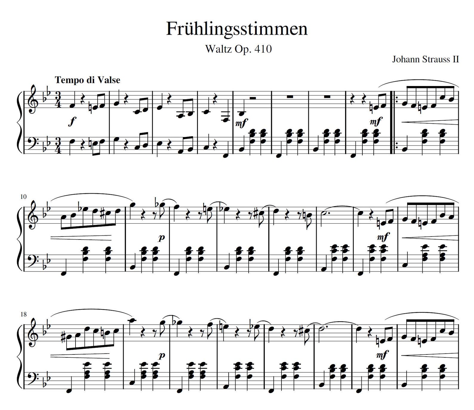 Voices of Spring Piano Sheet Music by Johann Strauss II (digital PDF ...
