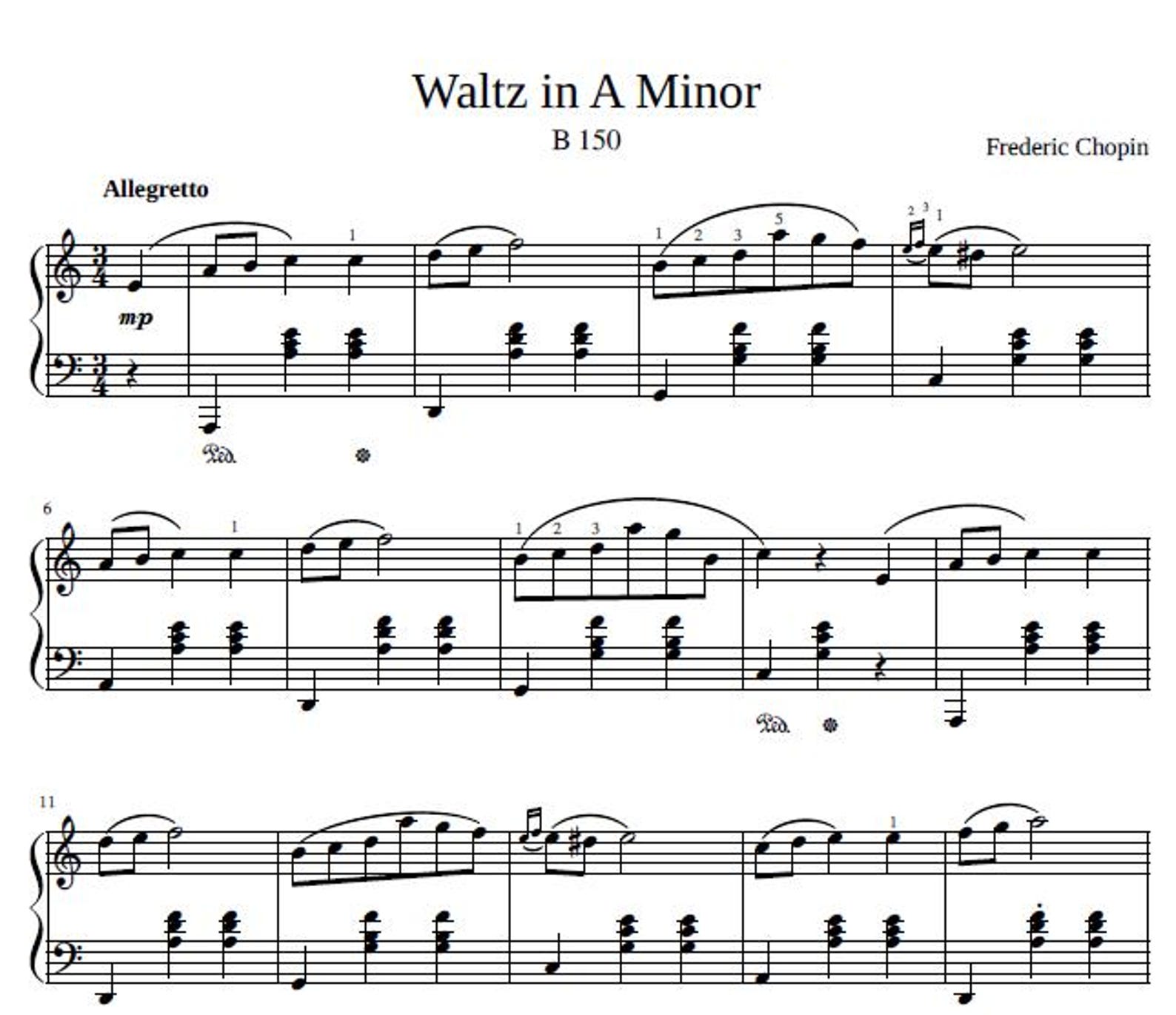 Chopin Waltz in A Minor Sheet Music: Intermediate Piano (PDF) - Etsy