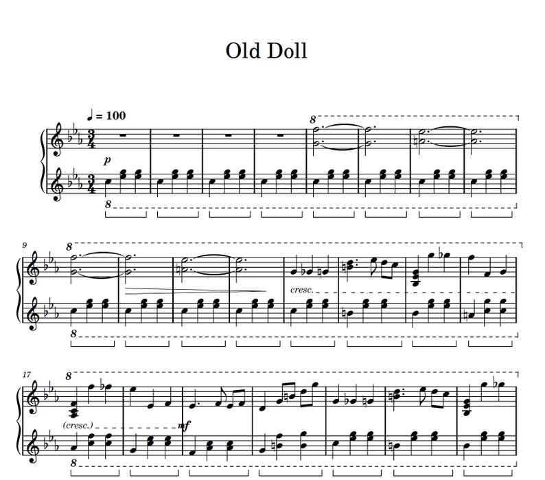 Old Doll – Easy Piano Sheet Music | Mad Father | Digital Download - Etsy