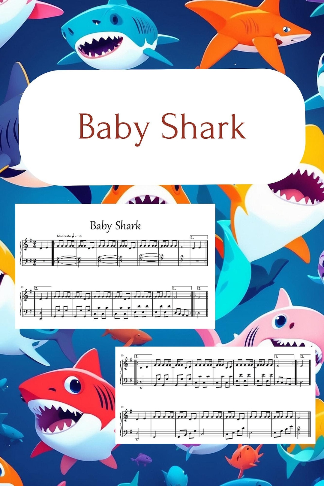 Baby Shark Sheet Music – Easy Piano / Beginner / Kids Song Printable ...