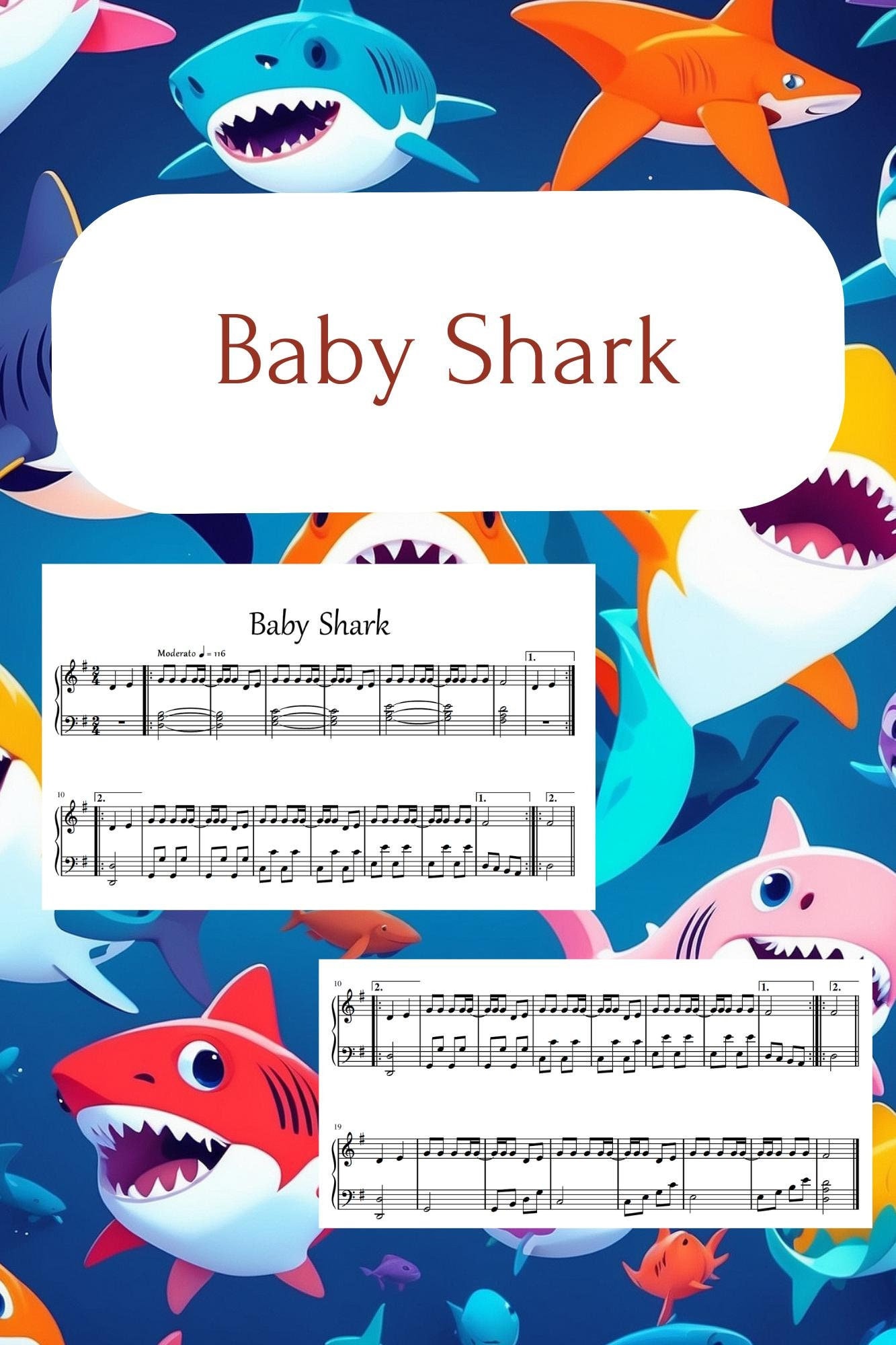 Baby Shark Sheet Music – Easy Piano / Beginner / Kids Song Printable ...
