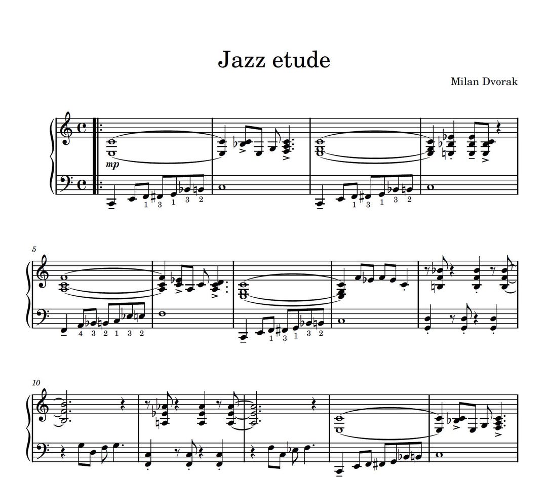 Milan Dvořák – Jazz Etude in C Major | Piano Sheet Music PDF | Modern Classical Jazz ...