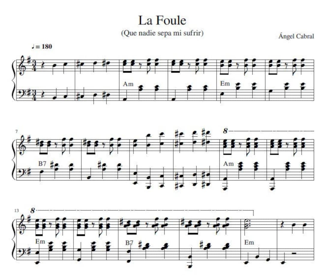 La Foule - Edith Piaf (angel Cabral), Digital Piano, Digital Downloads ...