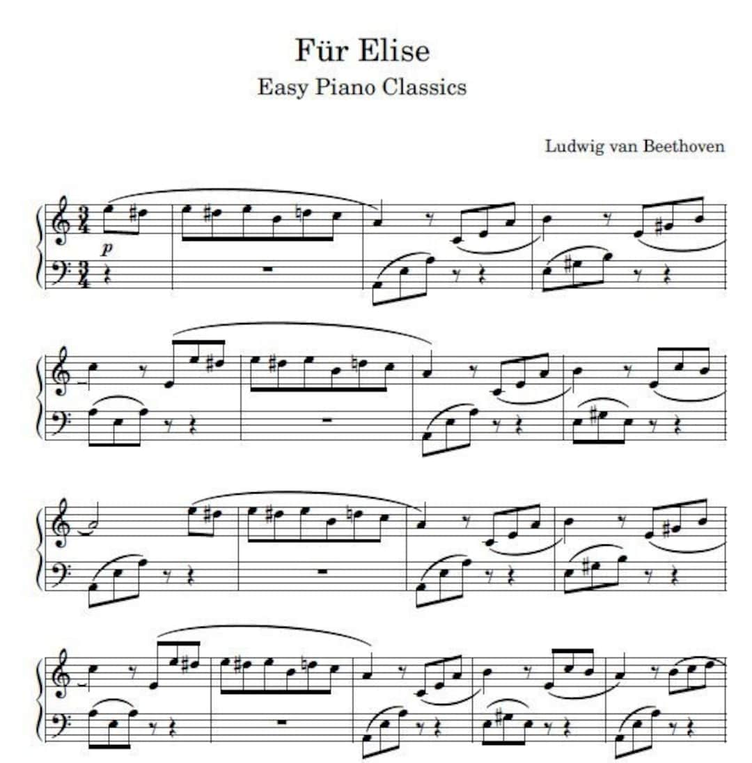 Für Elise - Easy Piano Sheet Music (PDF Download) - Etsy