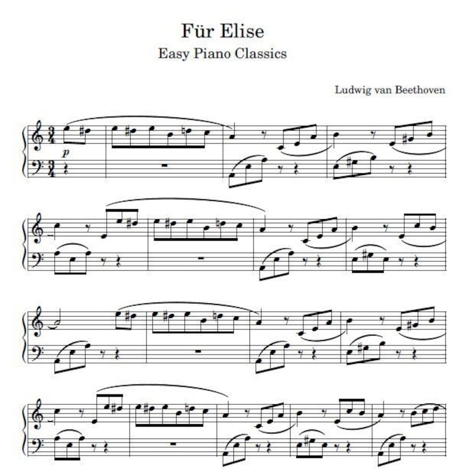 Für Elise - Easy Piano Sheet Music (PDF Download) - Etsy