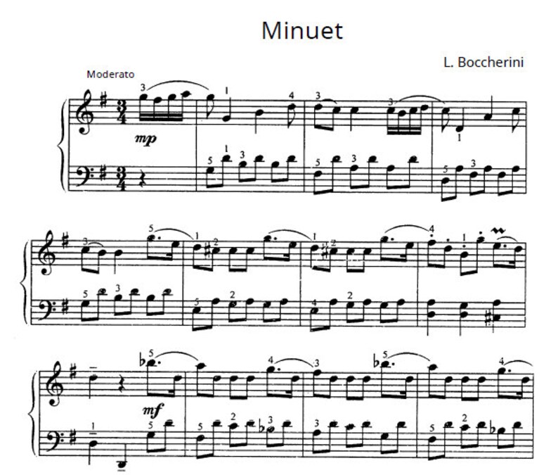 L. Bocherini - Minuet, Digital Sheet Music, Easy Arrangement, Digital ...