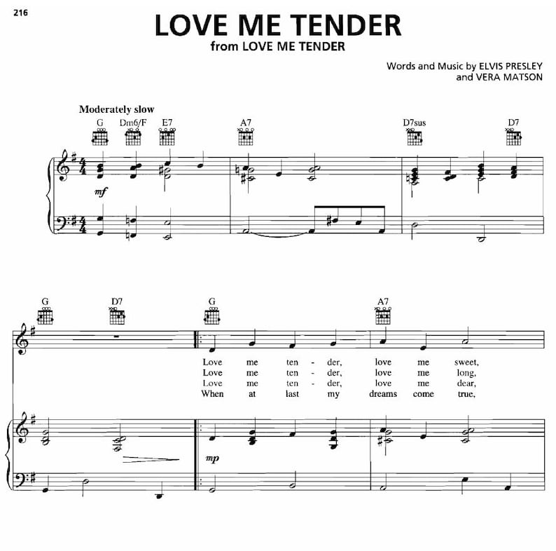Classic Sheet Music: "love Me Tender" by Elvis Presley, Piano Sheet ...