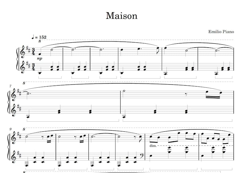 Emilio Piano – Maison | Piano Sheet Music | Intermediate Level - Etsy