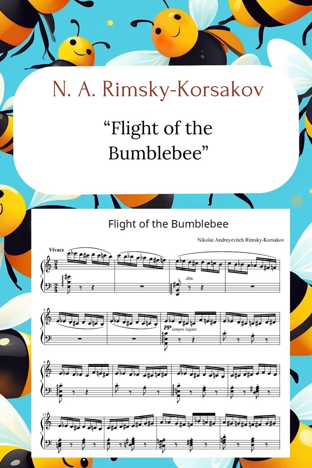 Flight of the Bumblebee – Sheet Music PDF | Rimsky-korsakov | Piano Solo | Digital Download - Etsy