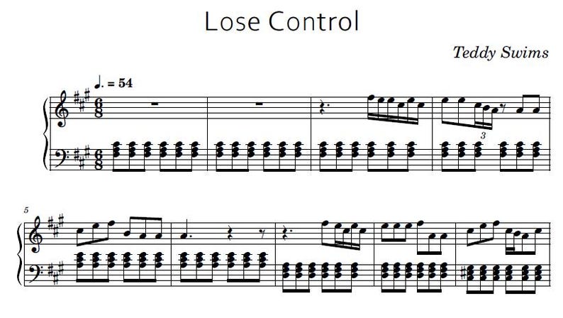 Lose Control - Teddy Swims: Easy Piano Sheet Music (printable PDF) - Etsy