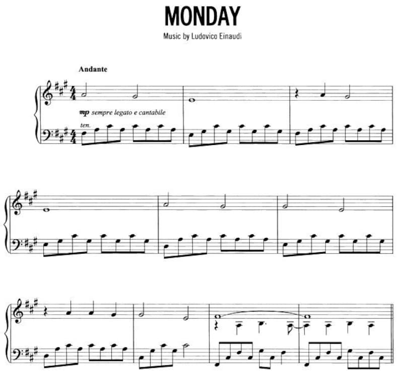 Ludovico Einaudi - Monday Piano Sheet Music (digital Download) - Etsy