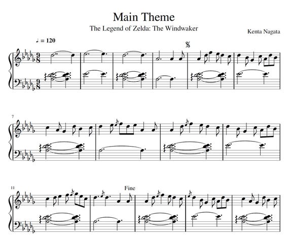 Wind Waker Theme Sheet Music For Piano Legend Of Zelda: Wind Waker