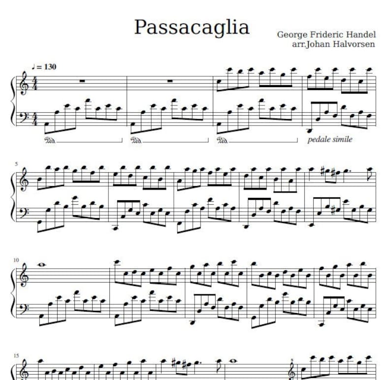 Passacaglia - Handel/halvorsen Piano Sheet Music (printable PDF) - Etsy