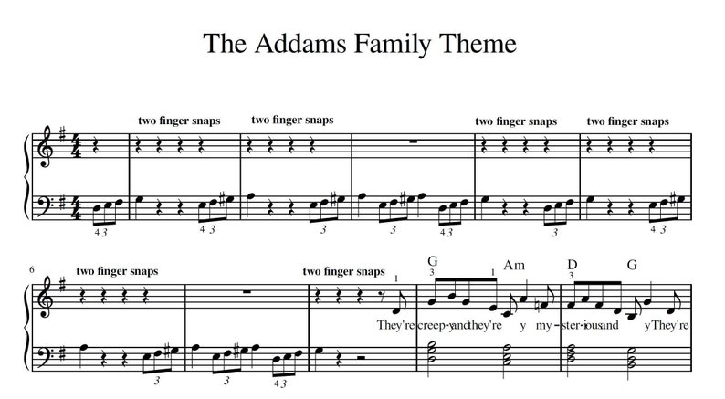 The Addams Family Theme – Easy Piano Sheet Music, Digital Download ...