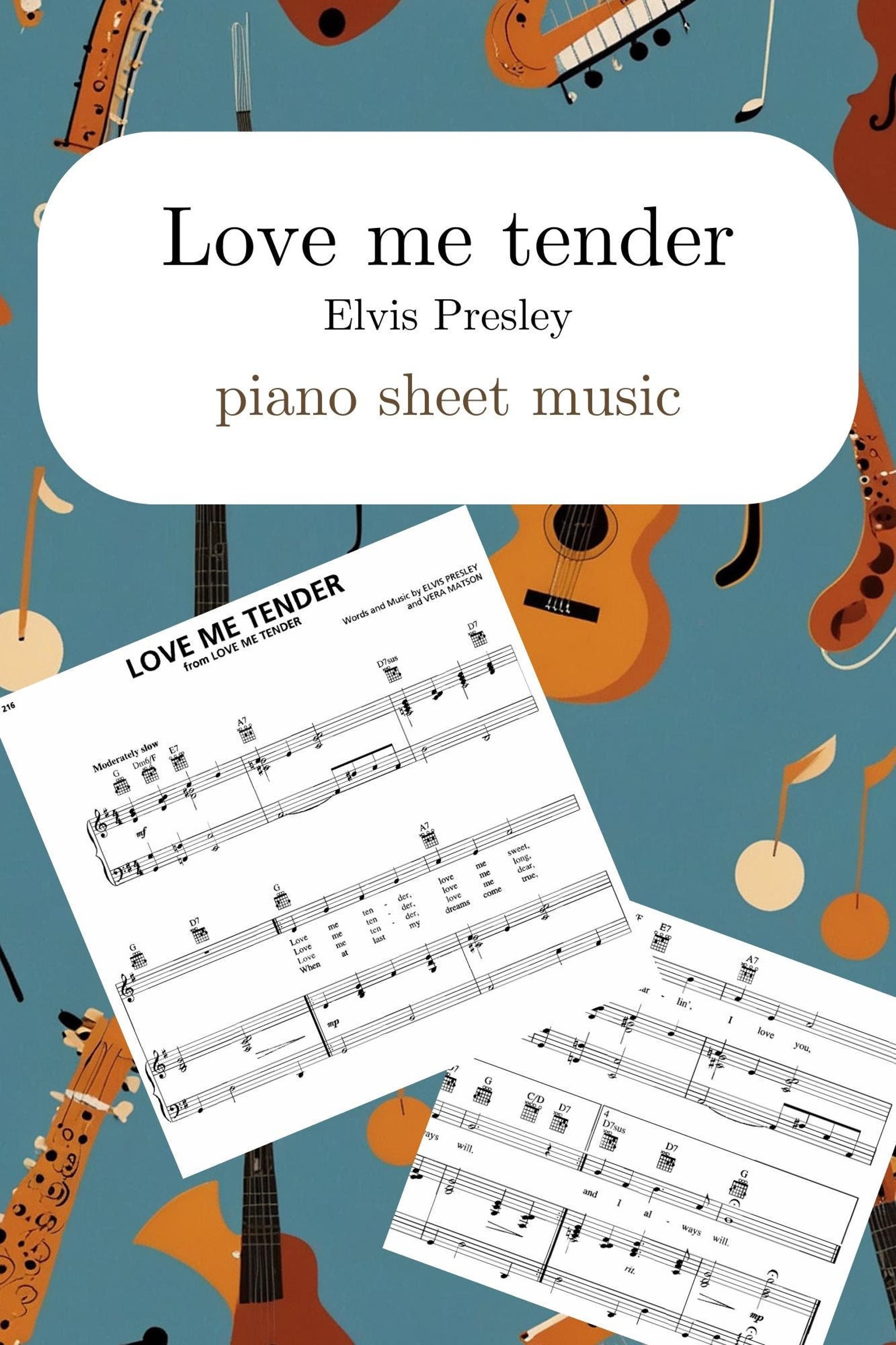 Classic Sheet Music: "love Me Tender" by Elvis Presley, Piano Sheet ...