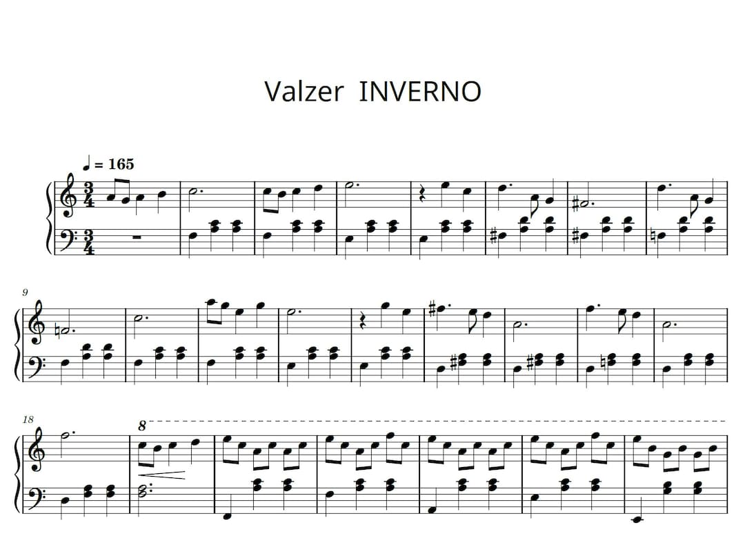 Digital Sheet Music – Valzer Inverno by Andrea Vanzer – Piano Solo PDF - Etsy