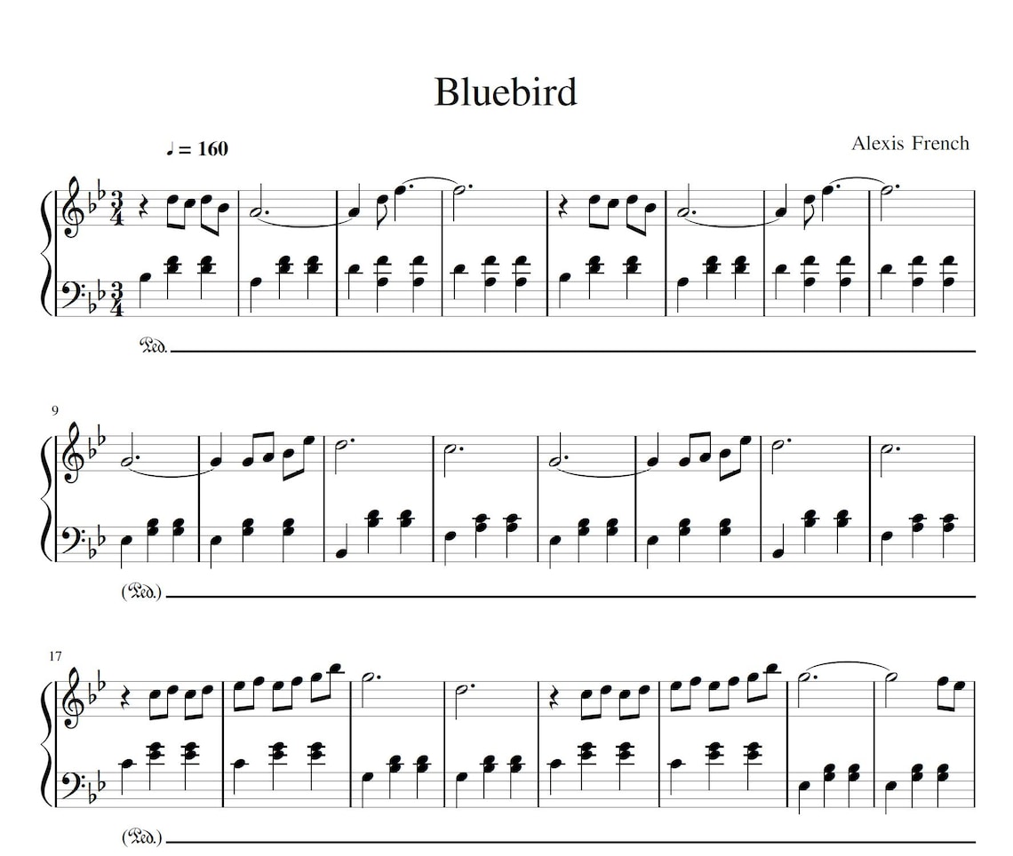 Bluebird – Alexis Ffrench | Piano Sheet Music | Digital Download - Etsy