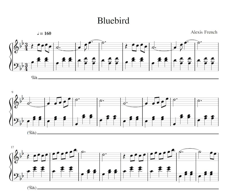 Bluebird – Alexis Ffrench | Piano Sheet Music | Digital Download - Etsy