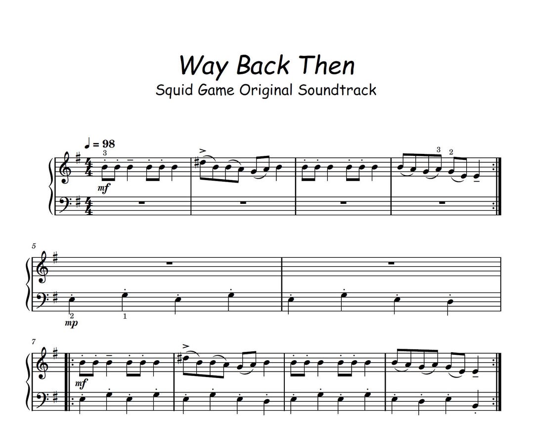 Way Back Then - Squid Game | Piano Sheet Music PDF | Easy ...
