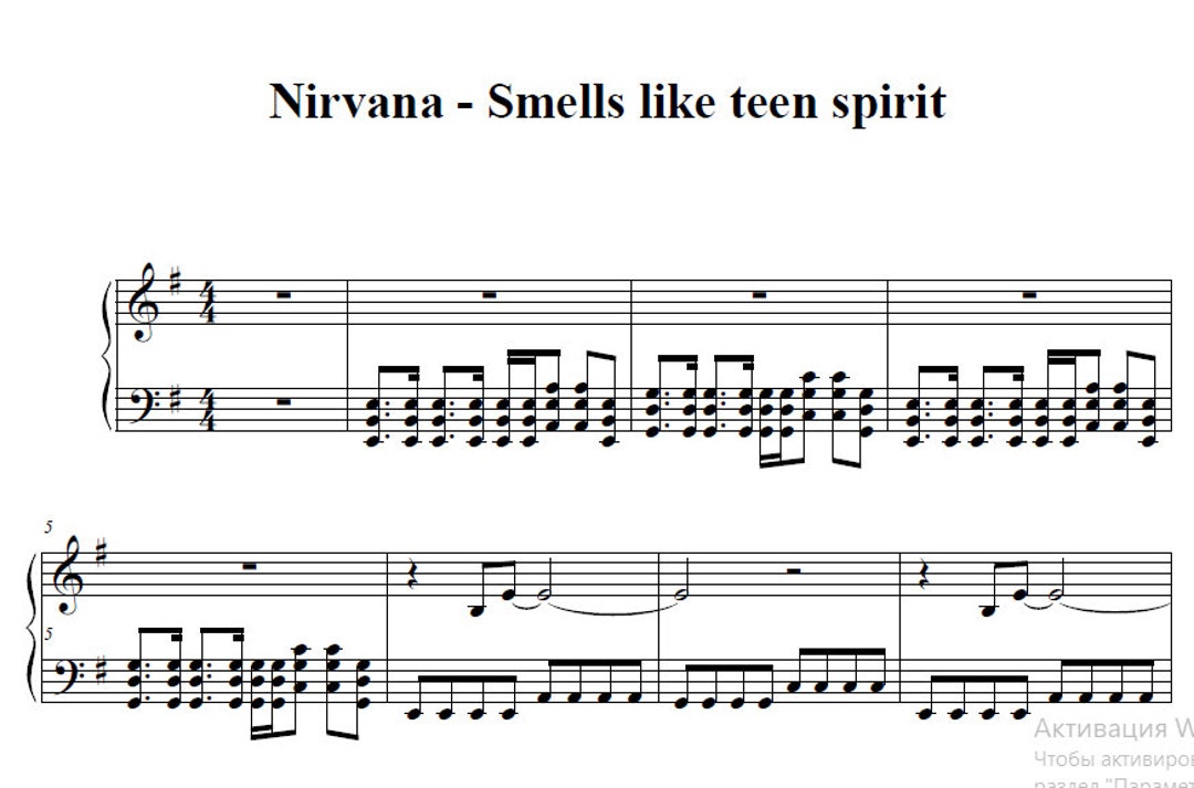 Nirvana - Smells Like Teen Spirit Sheet Music Piano for Beginner Player ...