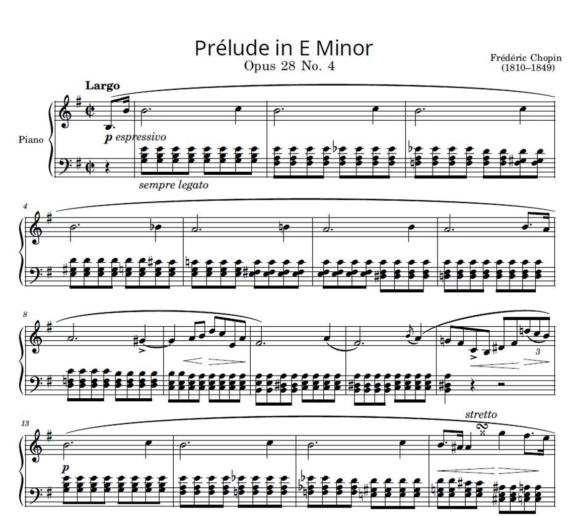 Chopin Prélude in E Minor, Op. 28 No. 4: Piano Sheet Music (PDF) - Etsy