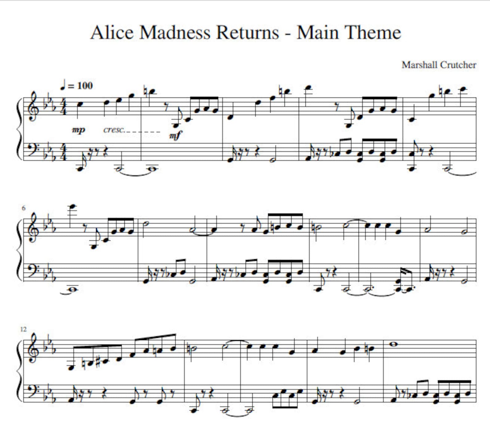 Alice Madness Returns Main Theme, Digital Download, Piano Sheet Music ...