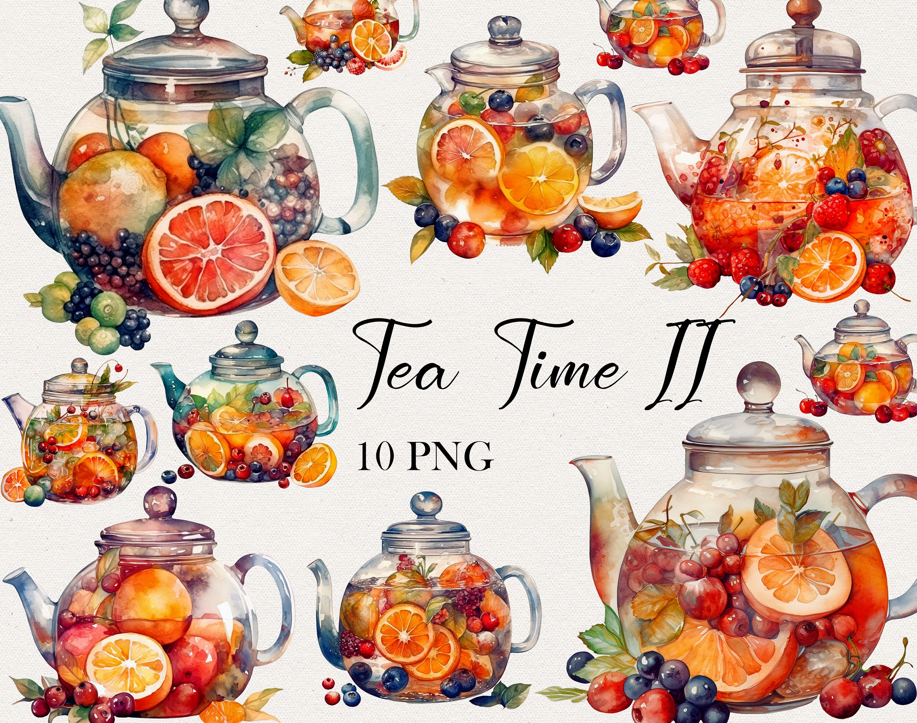 Tea Time Digital Watercolor Clipart. AI Clipart. Kitchen - Etsy