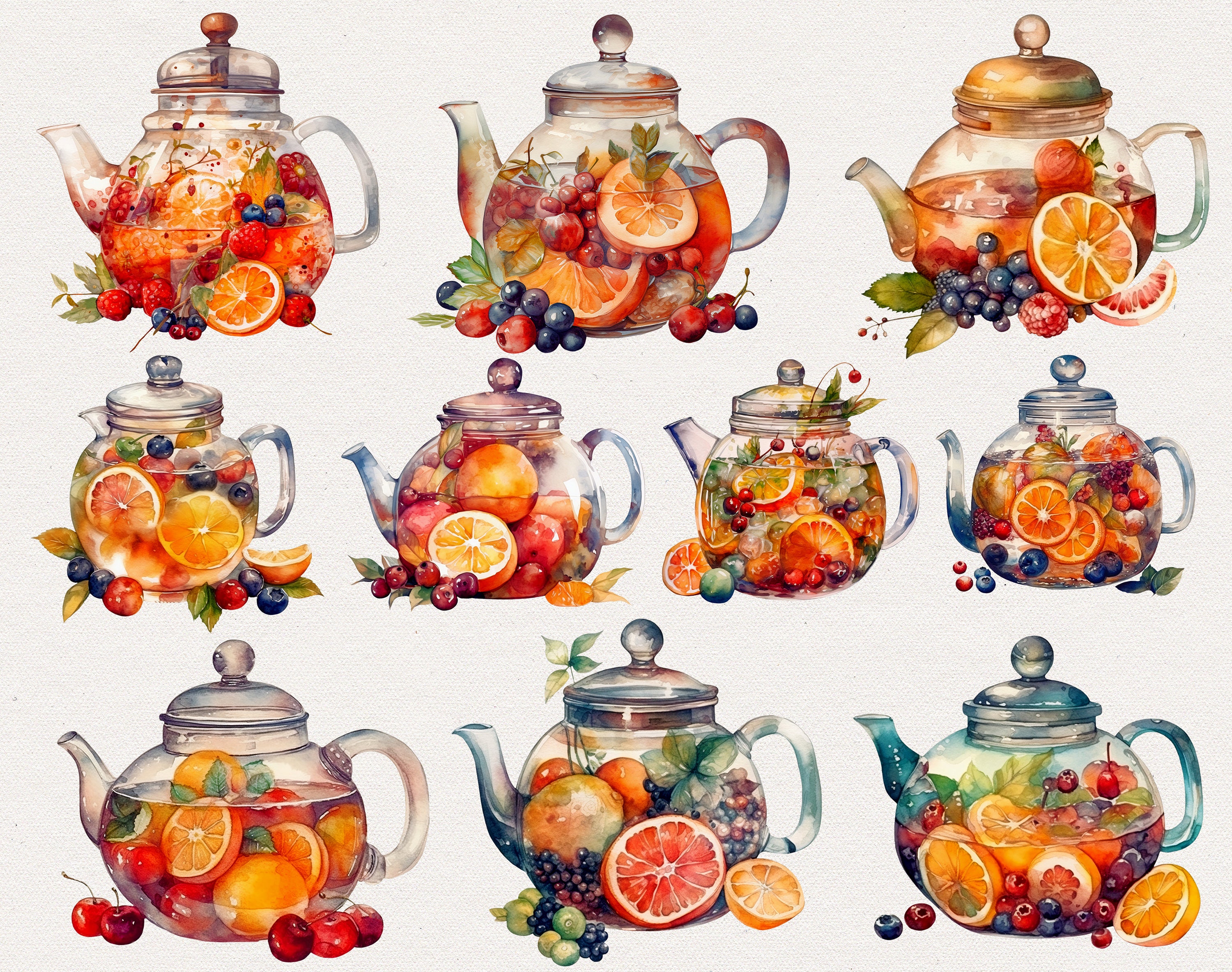 Tea Time Digital Watercolor Clipart. AI Clipart. Kitchen - Etsy