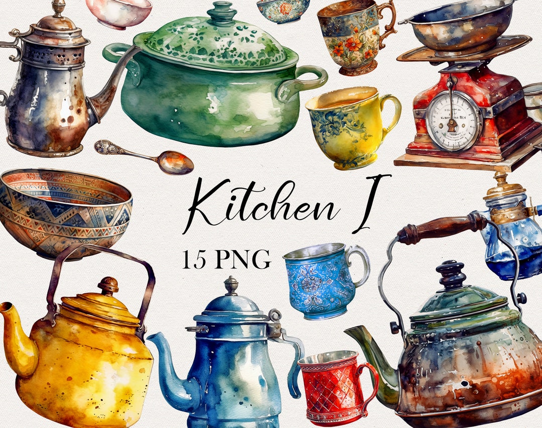 Kitchen Digital Watercolor Clipart. AI Clipart. Kitchenware - Etsy