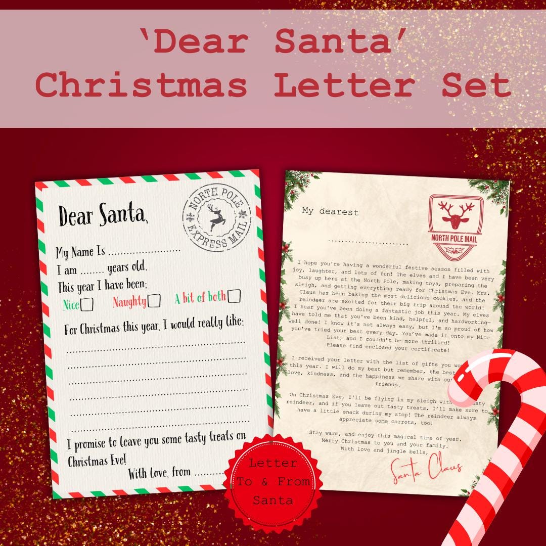 Dear Santa – Christmas Letter Set – Letter to and From Santa / Nice ...